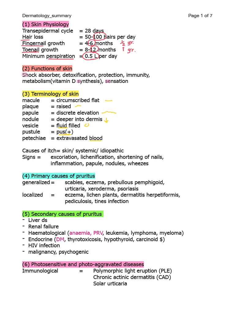 Dermatology Summary Ver2 - 240614 - 163916 | PDF | Dermatitis | Dermatology