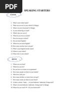 Cambridge Starters Speaking Questions | PDF | Meal | Foods