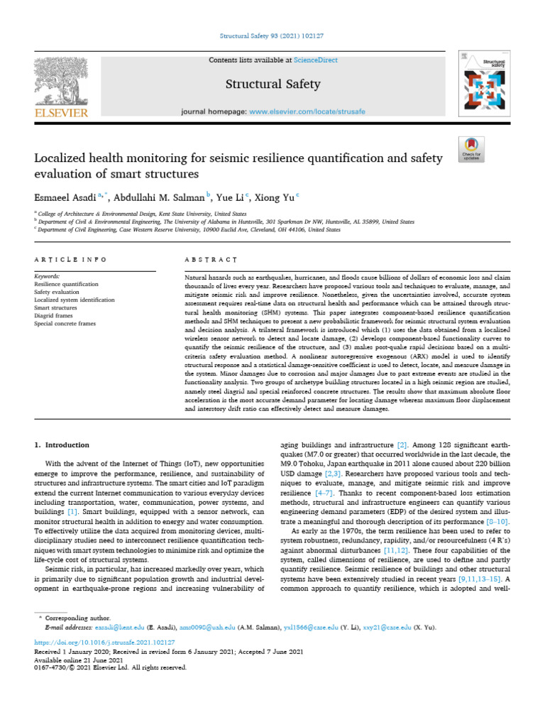 Asadi Et Al. - 2021 - Localized Health Monitoring For Seismic Resilience Quantification and ...