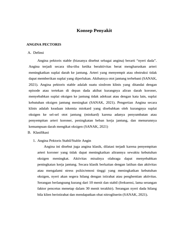 Angina Pektoris: Definisi dan Klasifikasi | PDF