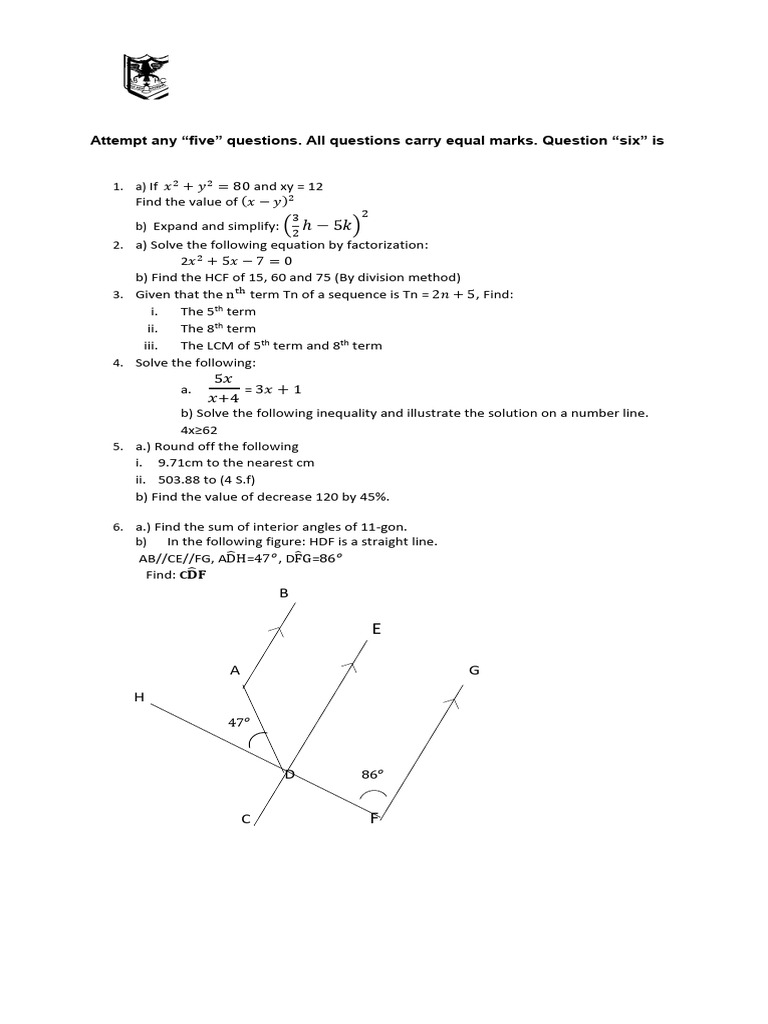 Army Burn Hall College Math Test 2022 | PDF