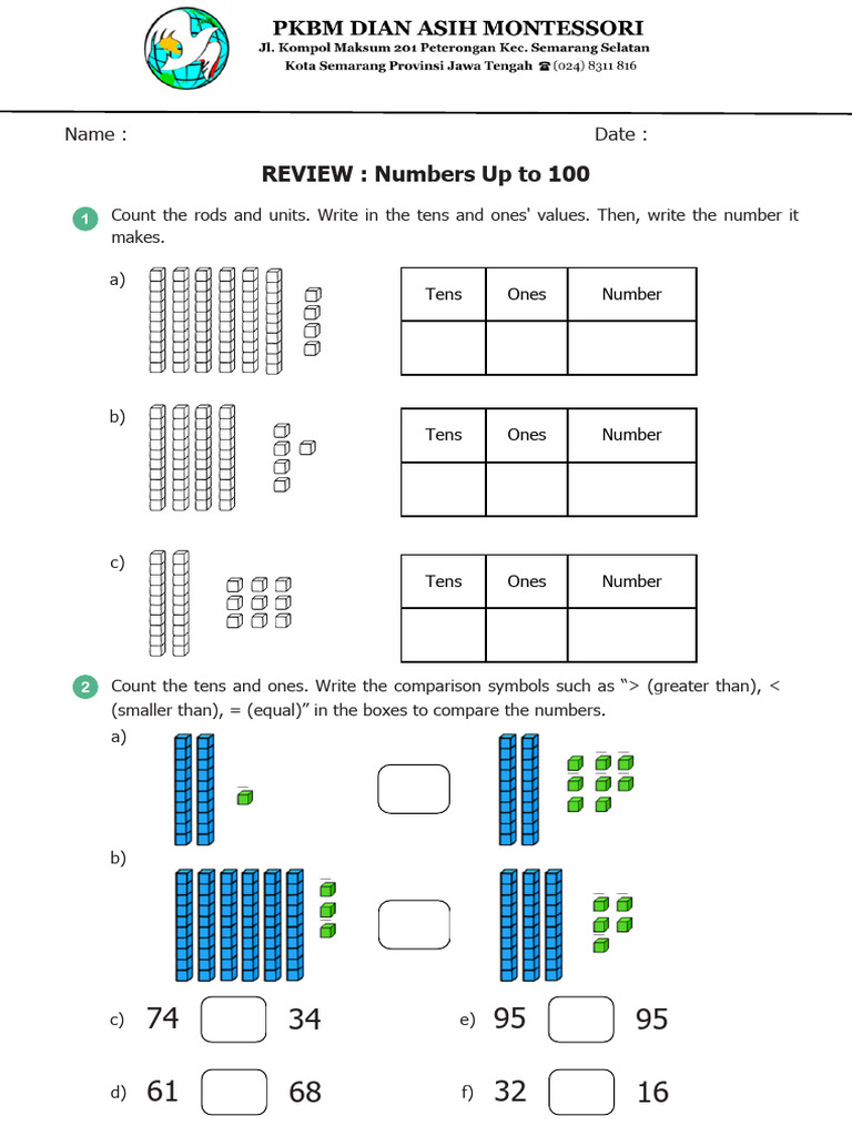 Review Numbers Up To 100 Grade 1 | PDF