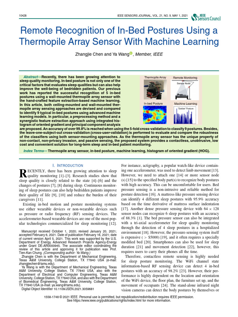 Remote Recognition of In-Bed Postures Using A Thermopile Array Sensor With Machine Learning ...