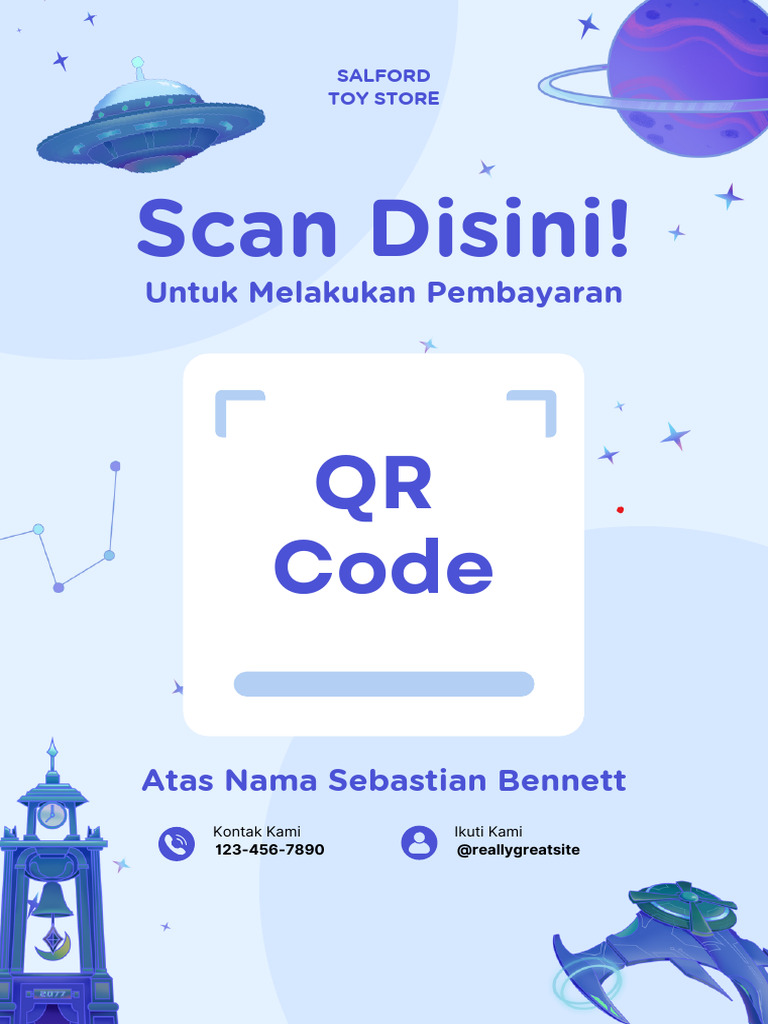 Biru Ilustrasi Modern Imut Meriah Pembayaran Barcode Scan Disini Flyer ...