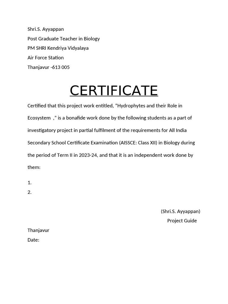 Certificate For Project | PDF