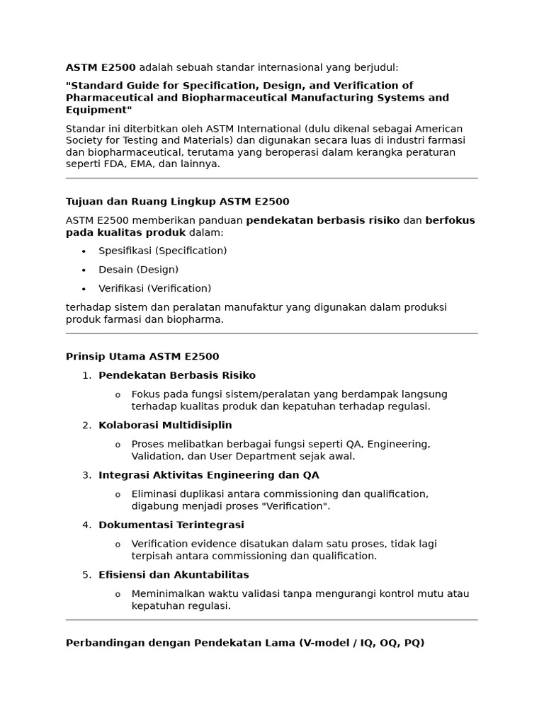 Panduan ASTM E2500 untuk Manufaktur Farmasi | PDF