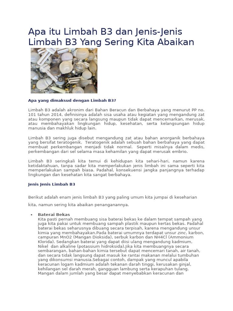 Apa Itu Limbah B3 Dan Jenis | PDF