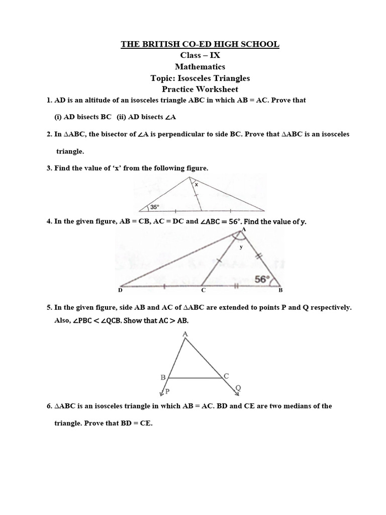 The British Co-Ed High School Class IX Mathematics Topic: Isosceles ...