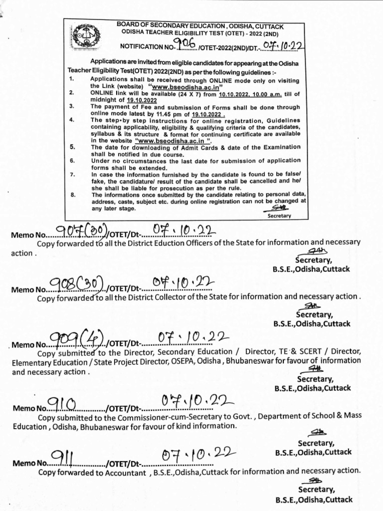 Paper Notification OTET 2022 2ND | PDF