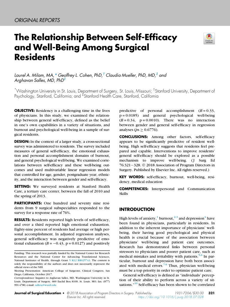 Self-Efficacy and Well Being | PDF | Self Efficacy | Psychology