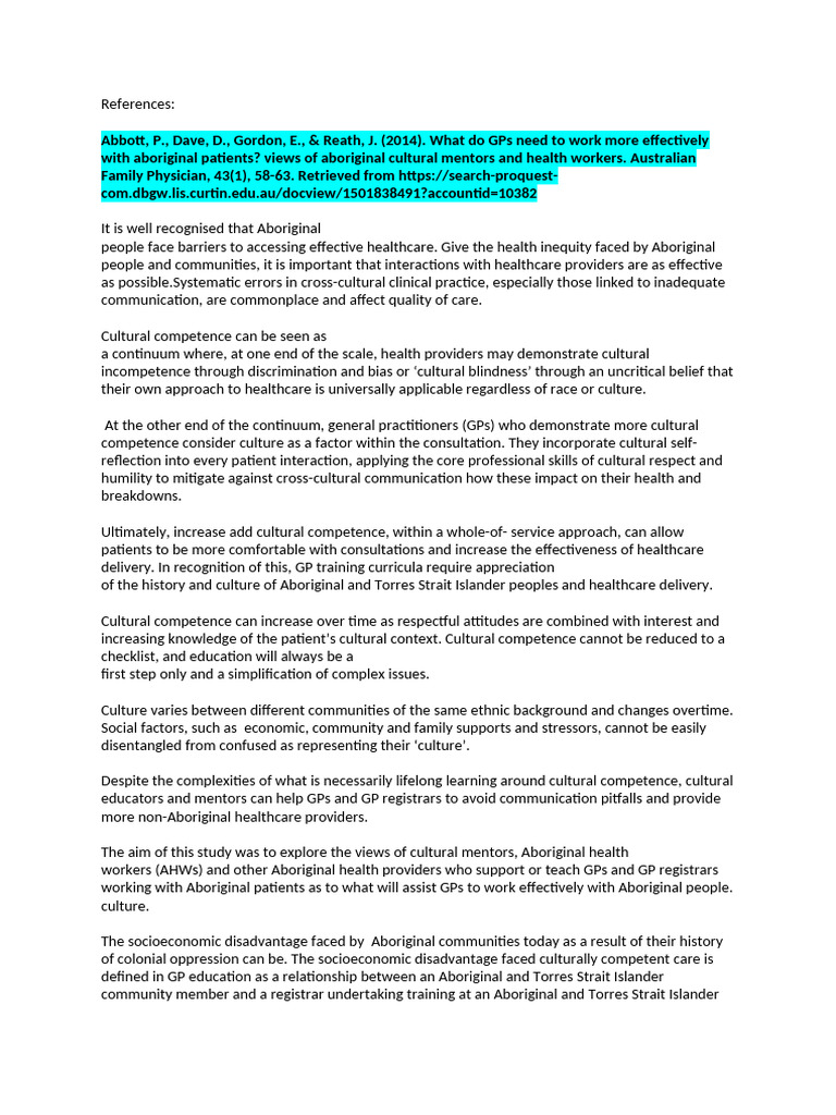 Cultural Competence in Health Australia-Notes With References | PDF ...