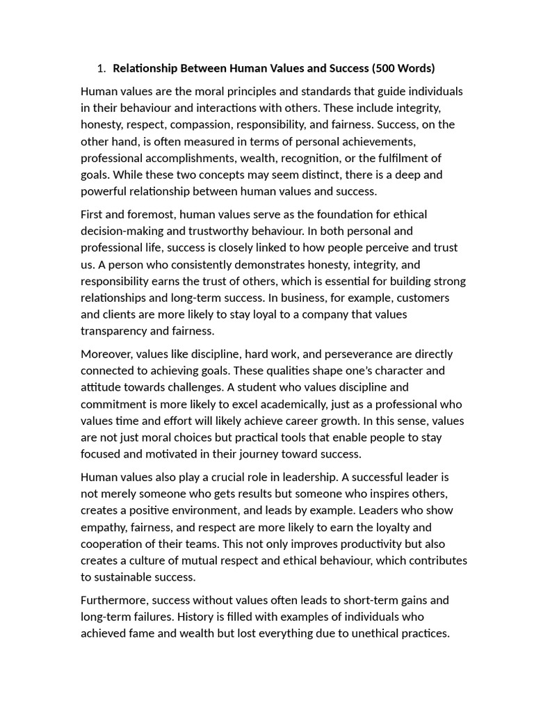 Relationship Between Human Values and Success | PDF | Creativity ...