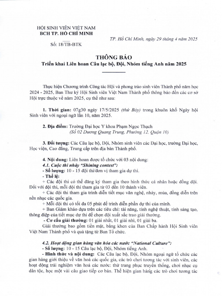 TB1825 TB Lien Hoan CLBDN Tieng Anh 2025 | PDF