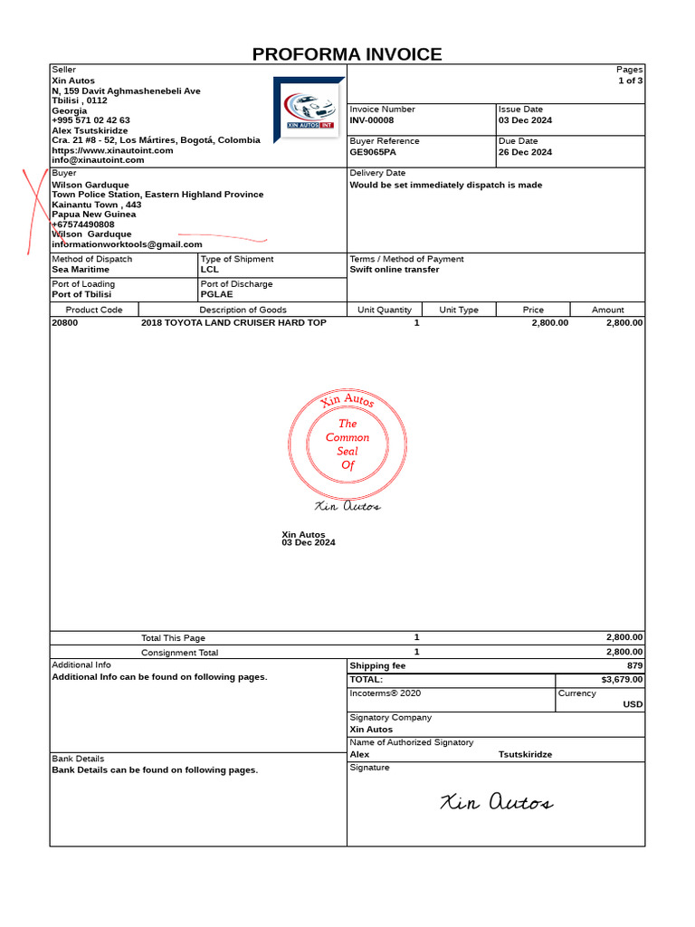 Inv 00008 Proforma Invoice | PDF | Invoice | Payments