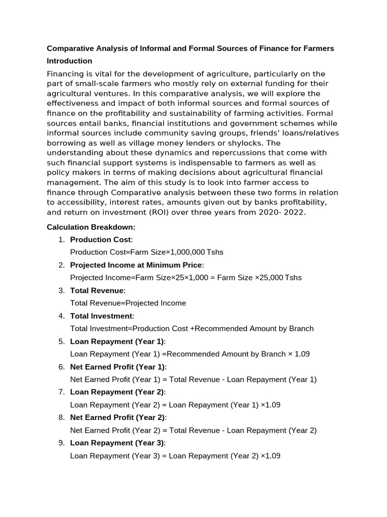 Comparative Analysis of Informal and Formal Sources of Finance For ...