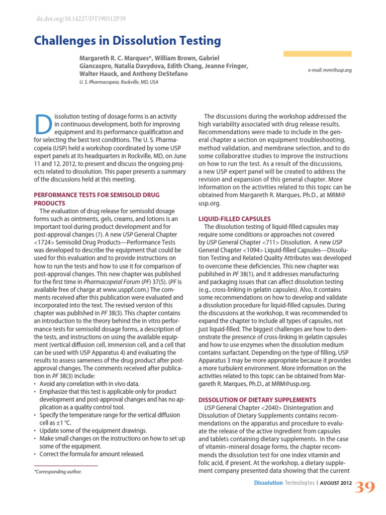 Dissolution Challenges in Dissolution Testing 2 | PDF | Pharmacology ...