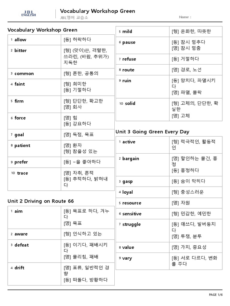 Vocabulary Workshop Green List | PDF