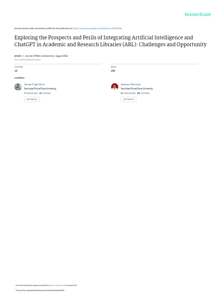 AI and ChatGPT in Academic Libraries | PDF