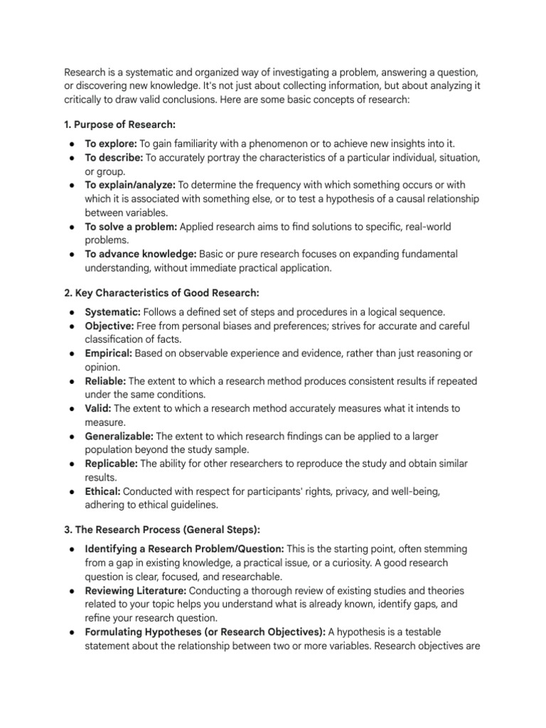Give Me Basic Concepts of Research | PDF | Methodology | Quantitative ...