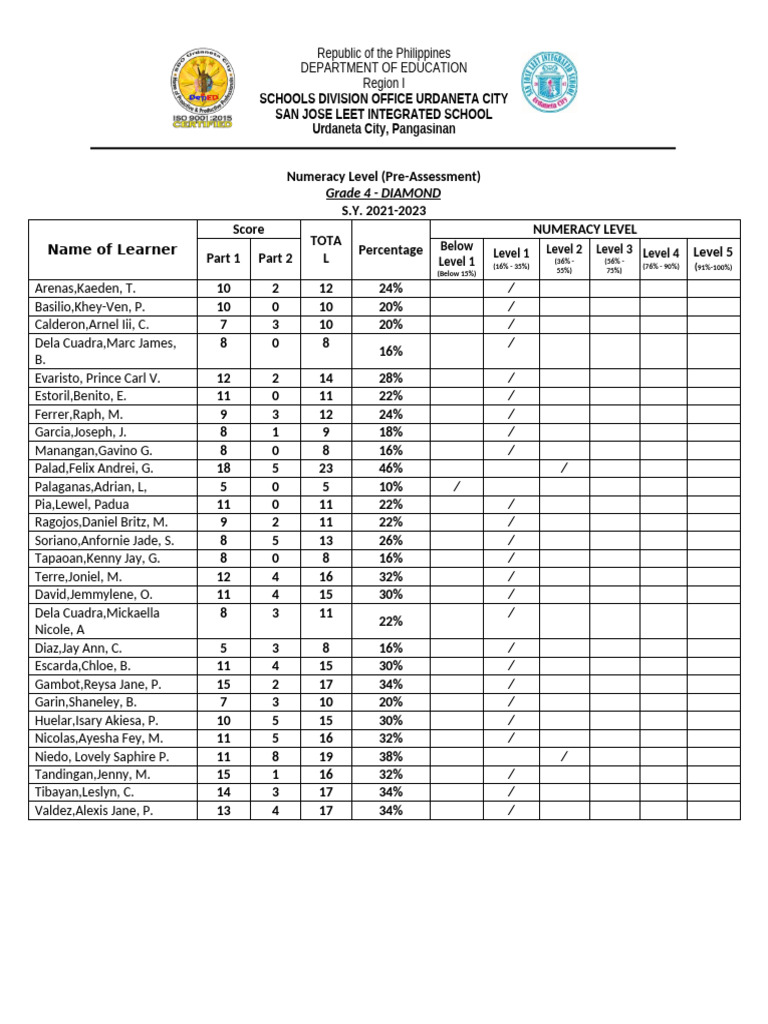 Numeracy Level Grade 4 - Diamond | PDF