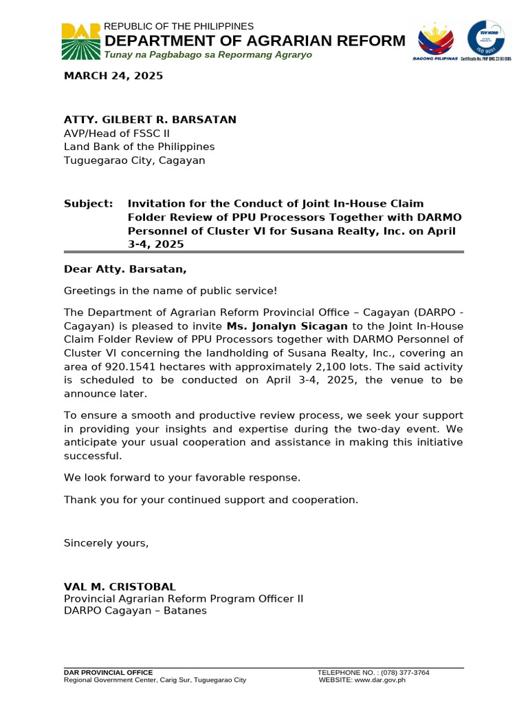 Letter To LBP | PDF