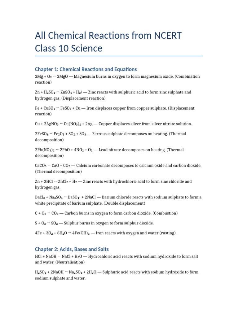 NCERT Class 10 Chemical Reactions Guide | PDF | Sodium Hydroxide | Oxide