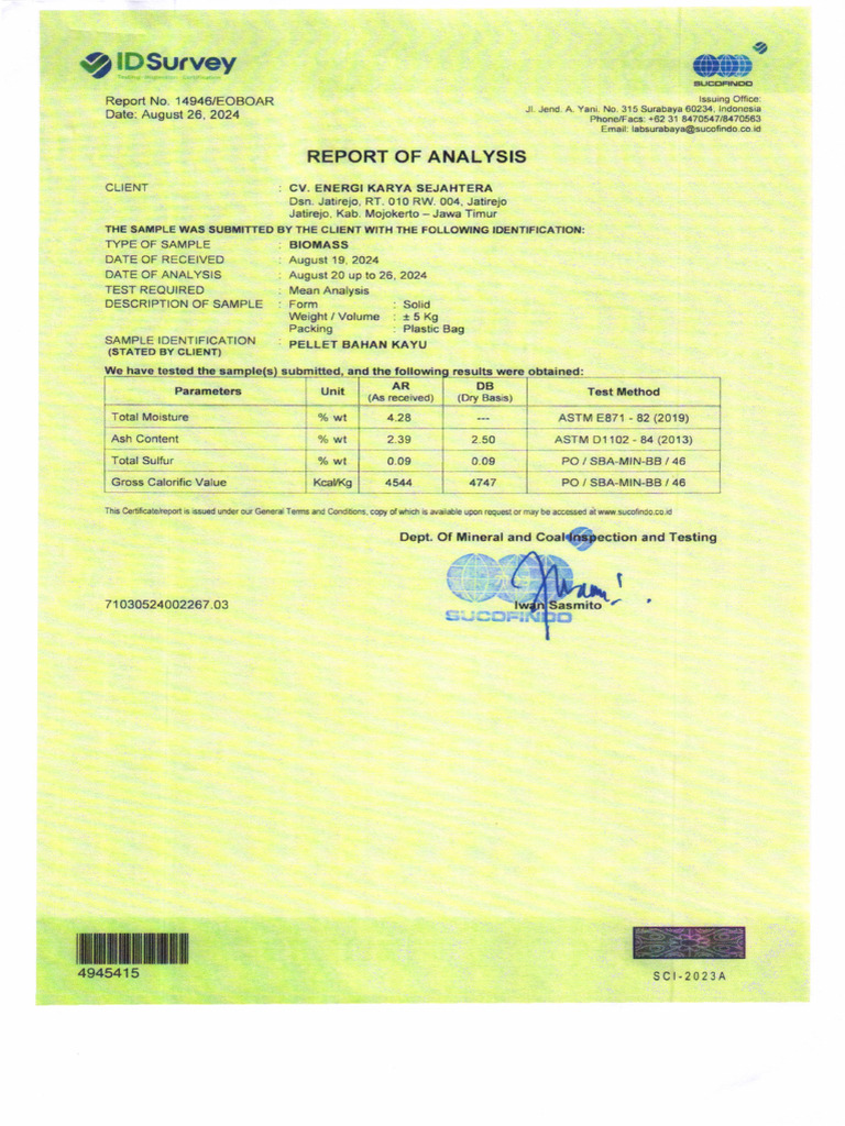 Report of Analysis Biomas CV EKS | PDF