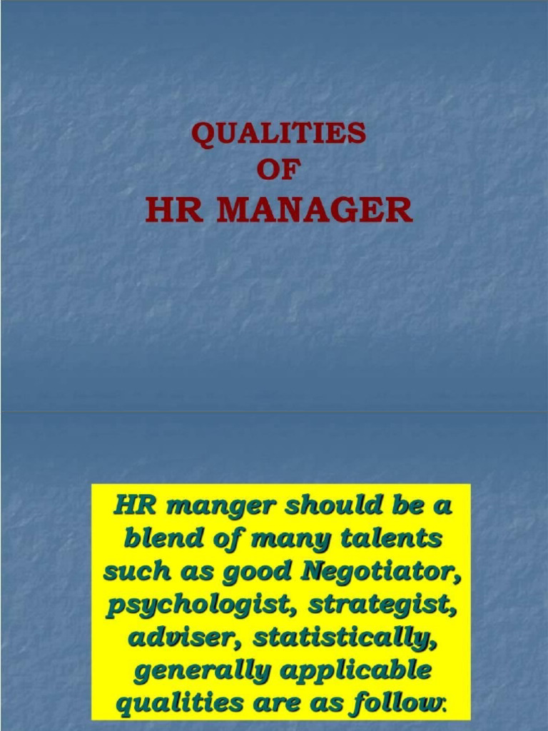 Qualities of An HR Manager | PDF