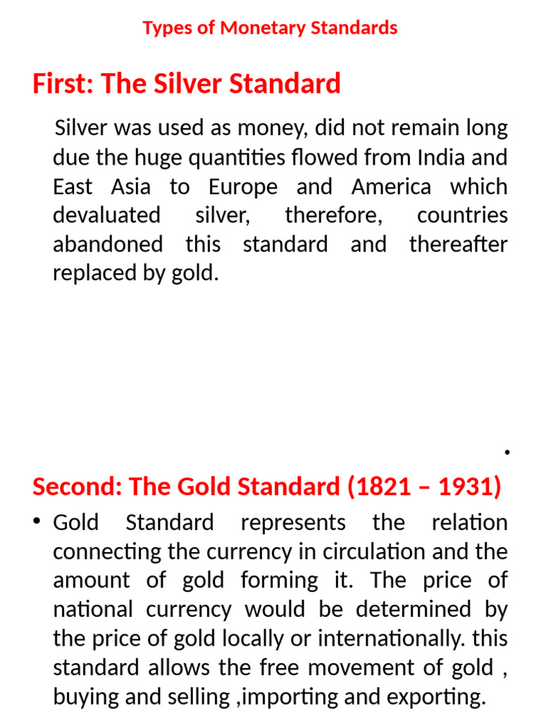 Classification of Monetary Standard | PDF | Money | Gold Standard