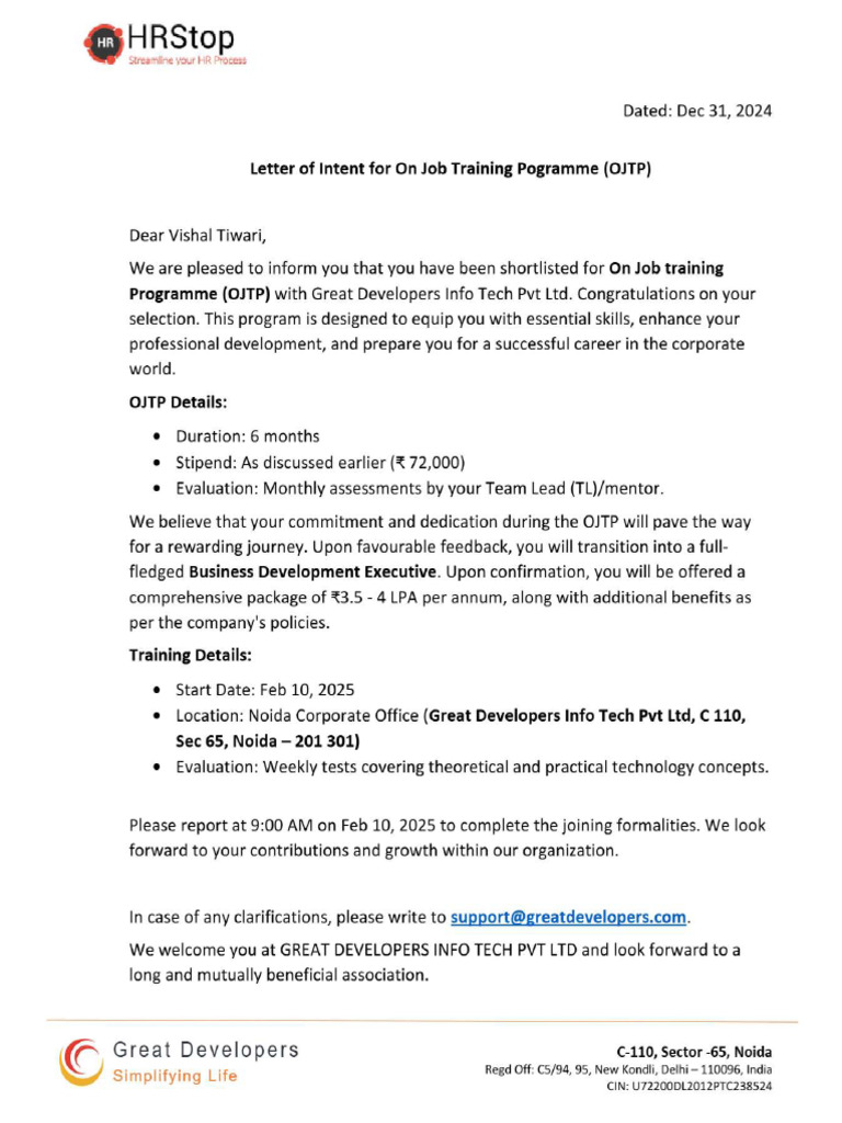 Great Dev Offer Letter | PDF