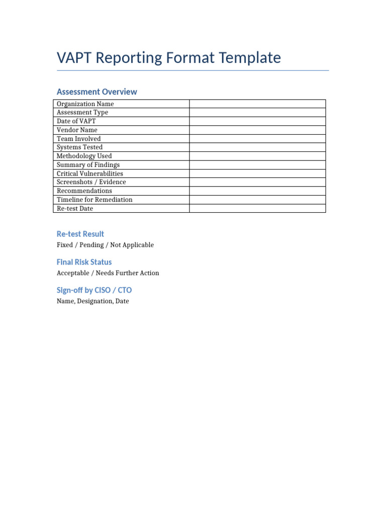 VAPT Report Template Overview | PDF