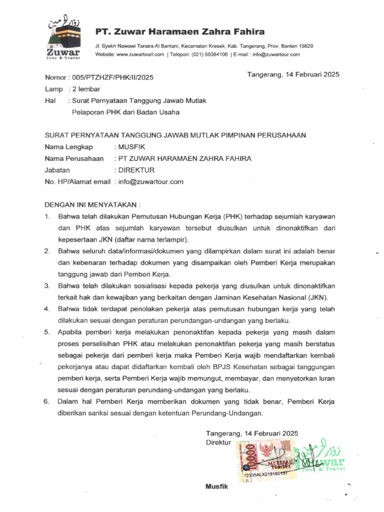 Surat Pemutusan PHK | PDF