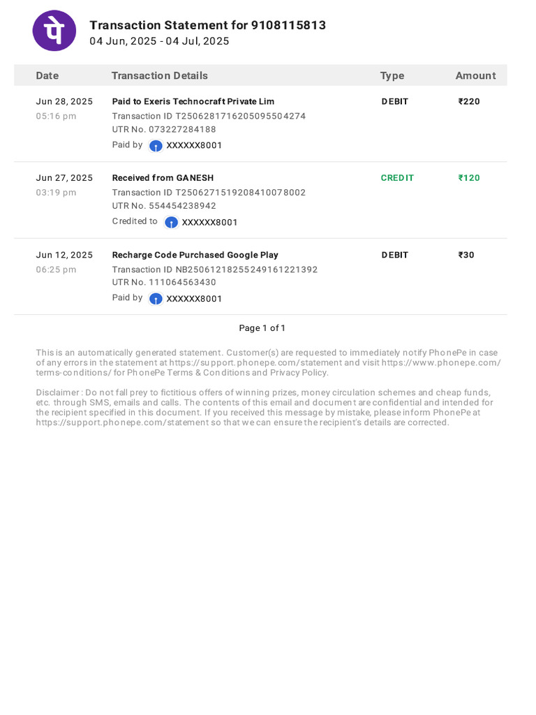Transaction Statement Summary: Jun-Jul 2025 | PDF
