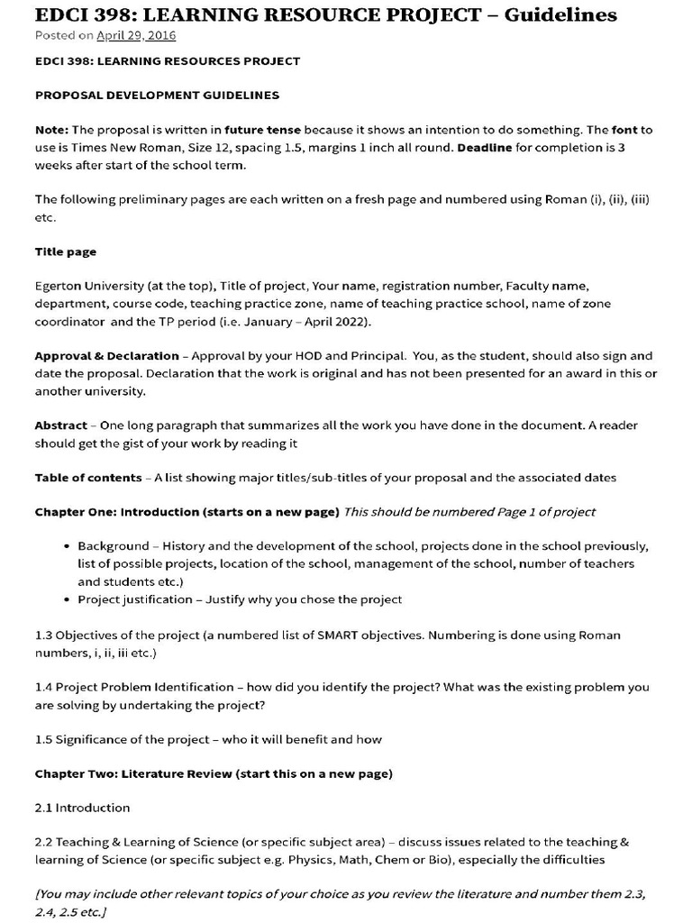 Learning Resource Project Guidelines | PDF