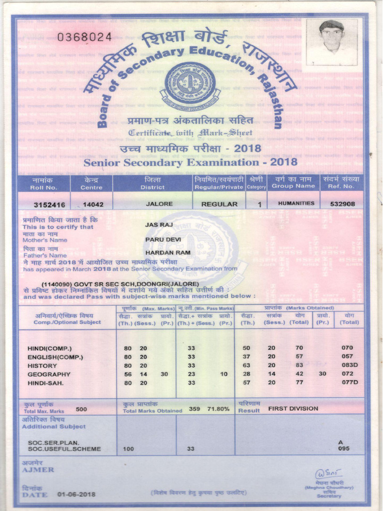 12th Marksheet | PDF