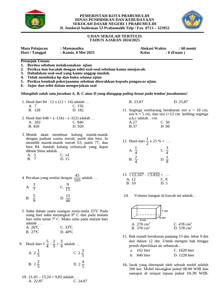 Soal TO 1 MTK Fiks | PDF