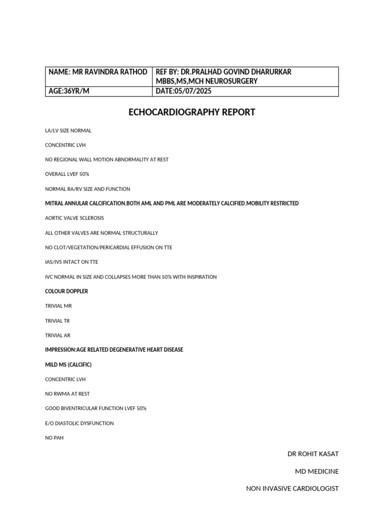 Echocardiography Report LVH | PDF | Echocardiography | Circulatory System