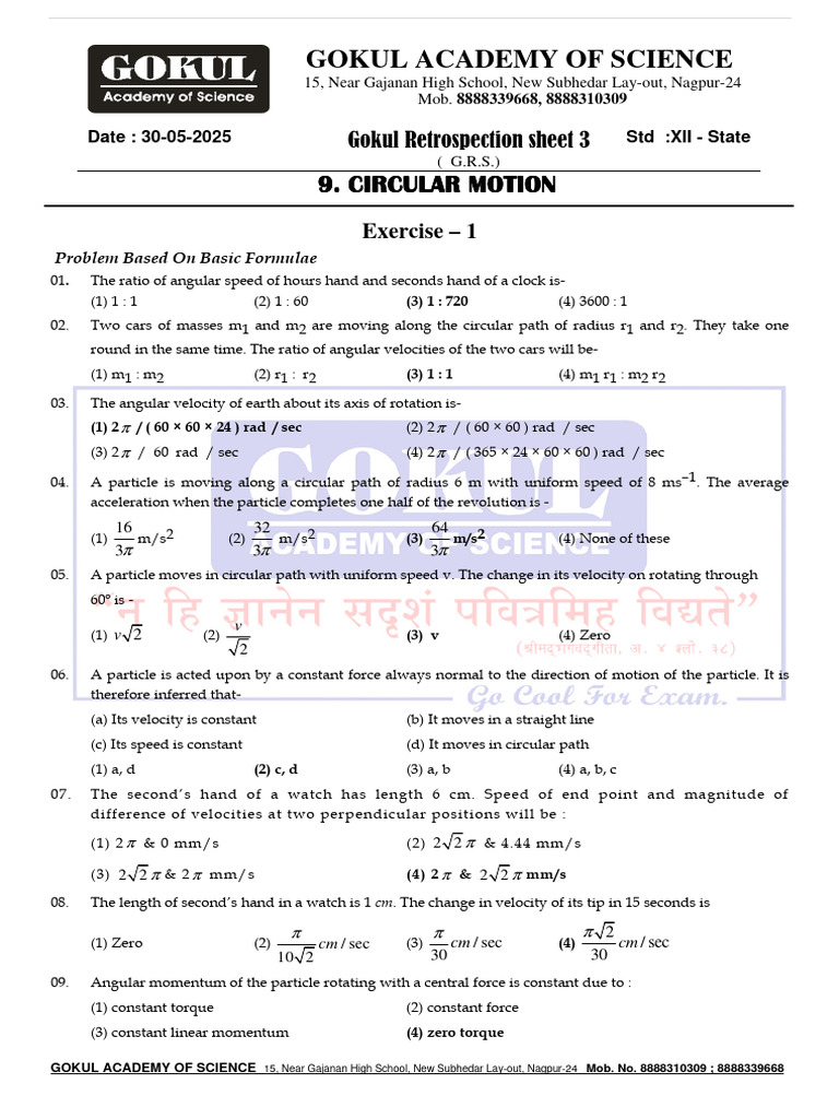 09 Circular Motion Assignment Physics - 3 | PDF | Acceleration | Rotation Around A Fixed Axis