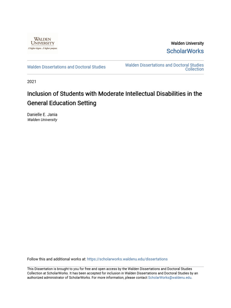 Inclusion of Students With Moderate Intellectual Disabilities in | PDF ...