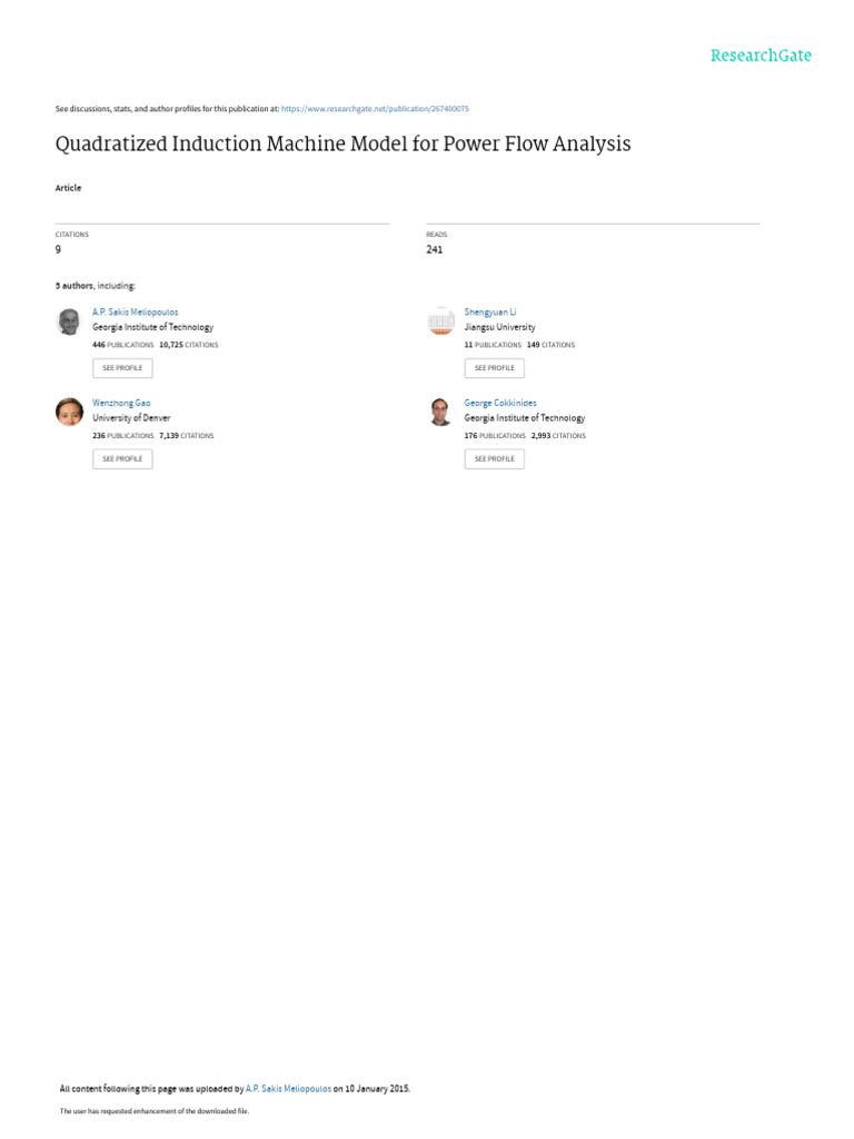 Quadratized Induction Machine Model For Power Flow | PDF | Institute Of ...