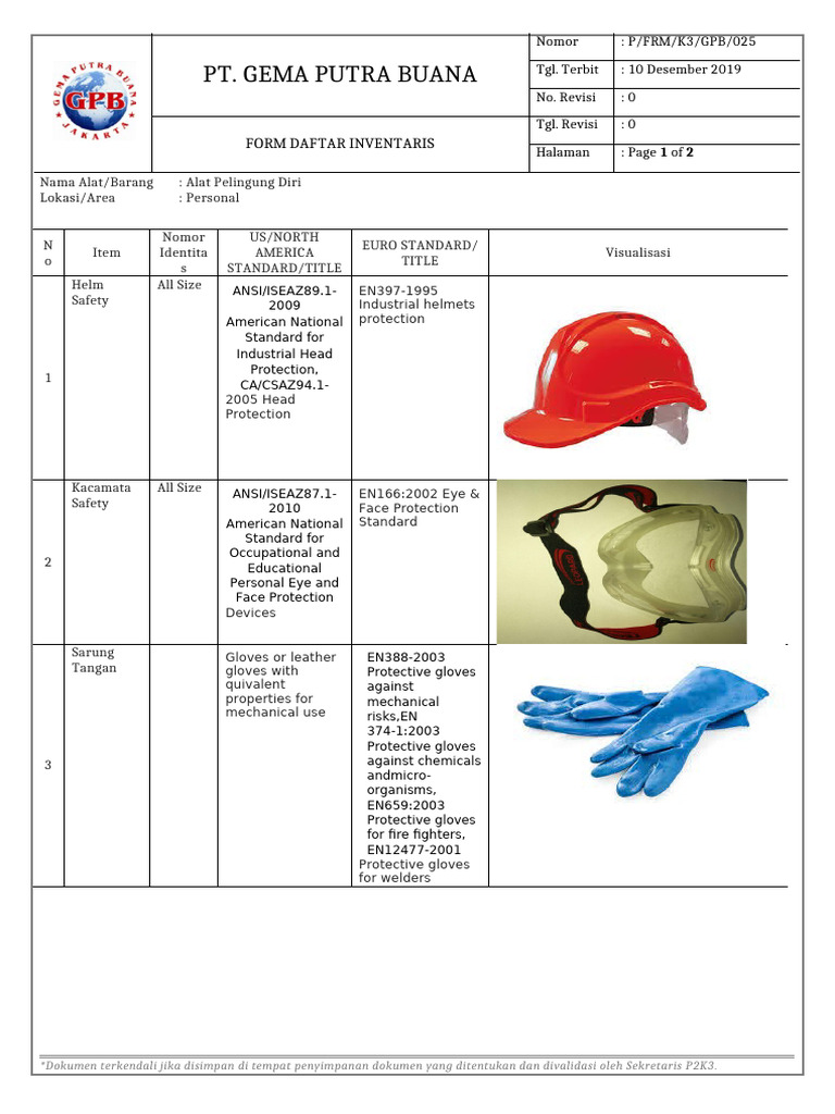 025 Form Daftar Inventaris APD | PDF | Safety | Working Conditions