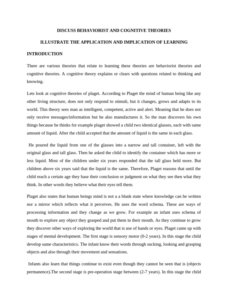 Behaviorist and Cognitive Theories | PDF | Learning | Classical Conditioning