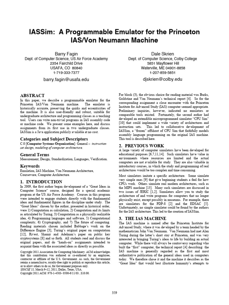 IASSim A Programmable Emulator For The Princeton I | PDF | Assembly ...