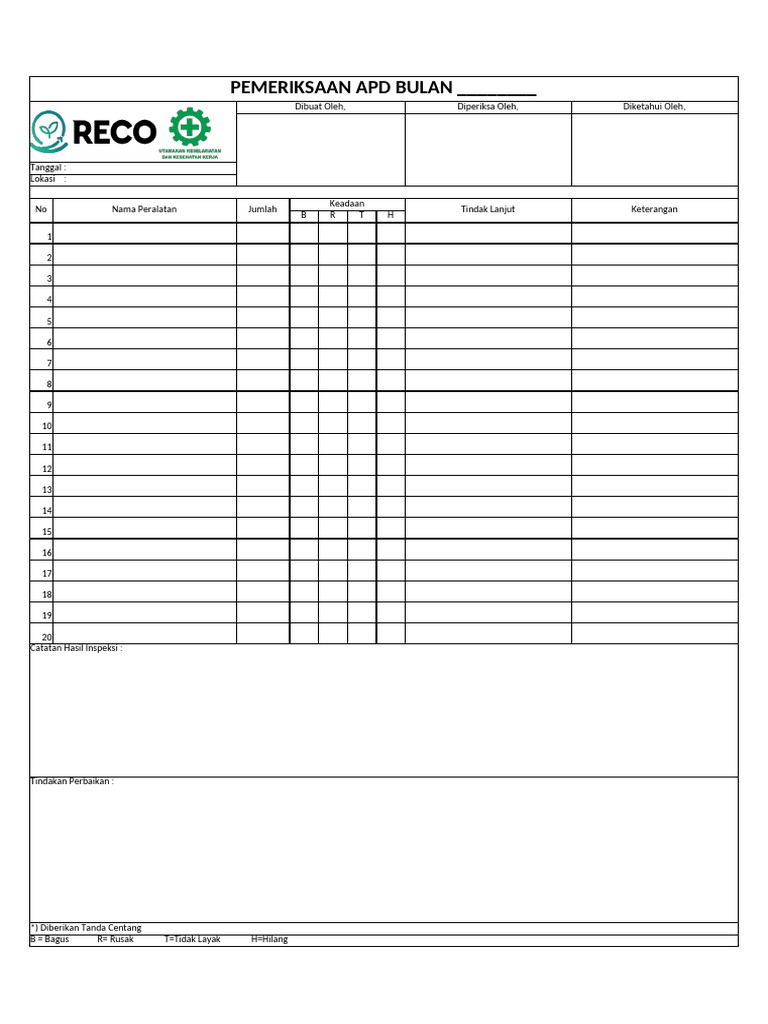 Form Pemeriksaan APD | PDF