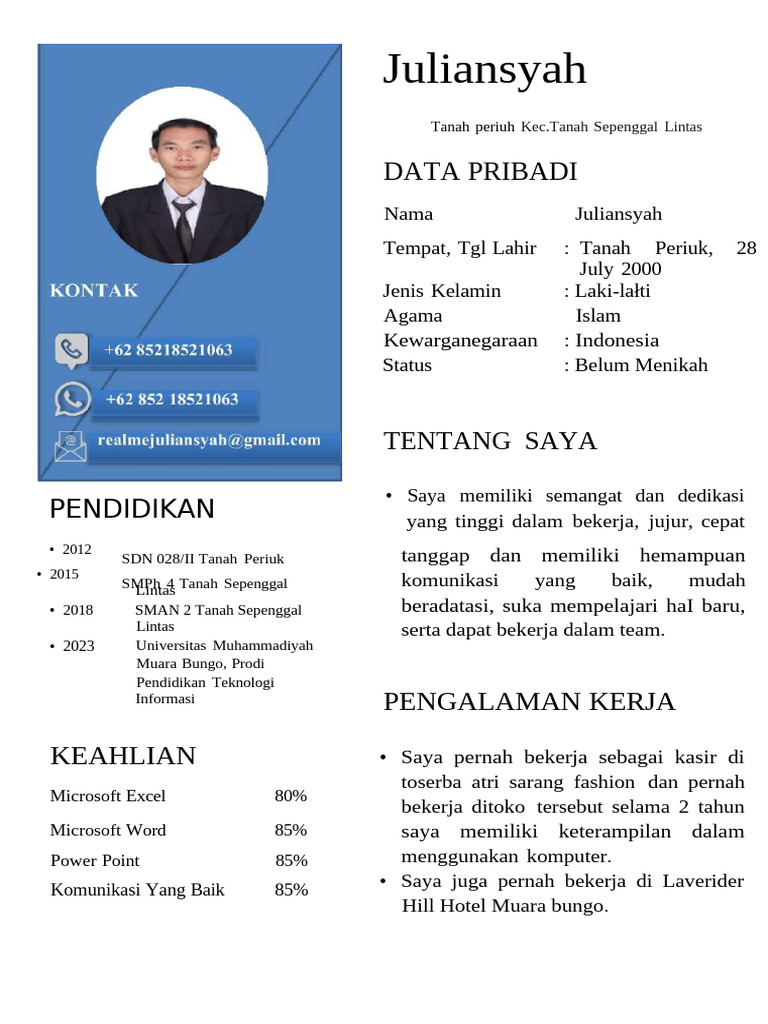 CV - (Curriculum Vitae) Juliansyah | PDF