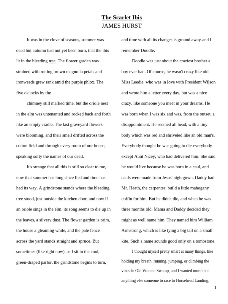 The Scarlet Ibis Text | PDF