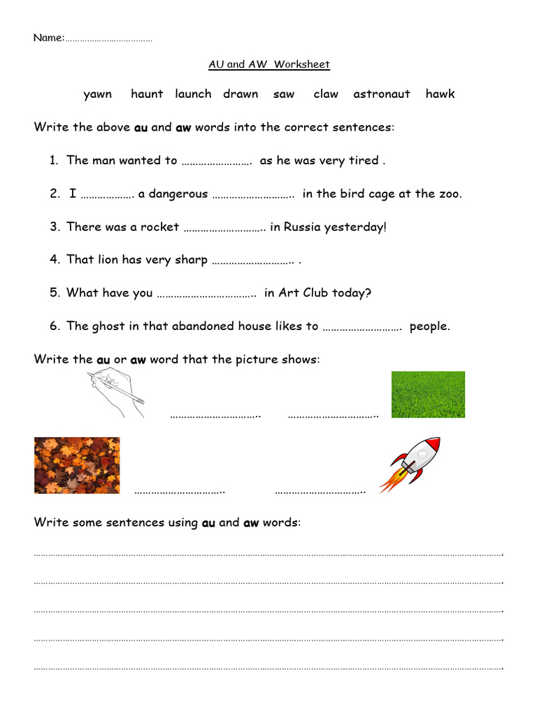 AU and AW Phonics Worksheet | PDF