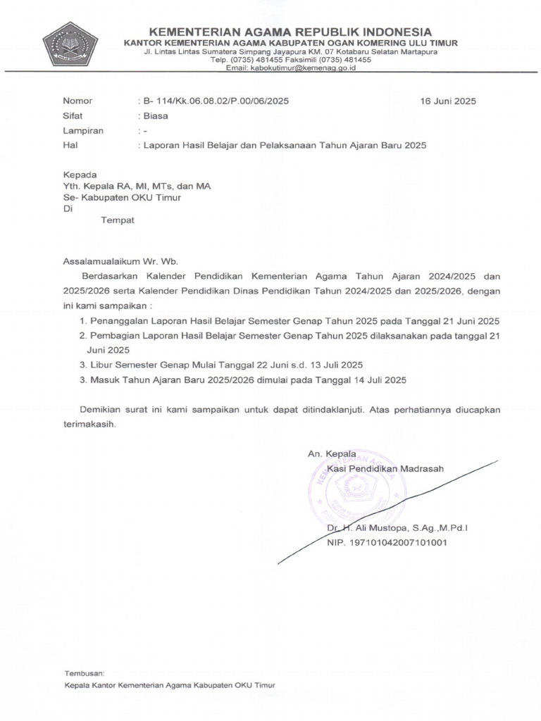 Surat Edaran Libur Kaldik TP 20242025 | PDF
