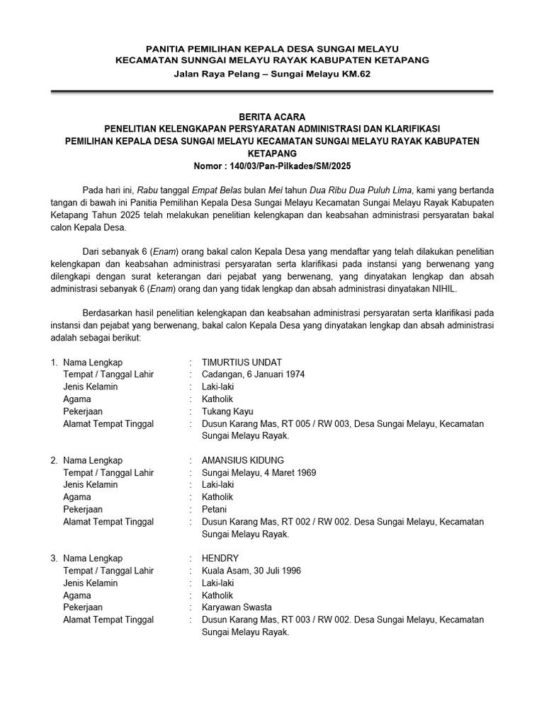Ba Penelitian Kelengkapan Persyaratan Administrasi Dan Klarifikasi Desa ...