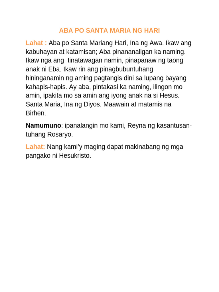 Aba Po Santa Maria NG Hari | PDF